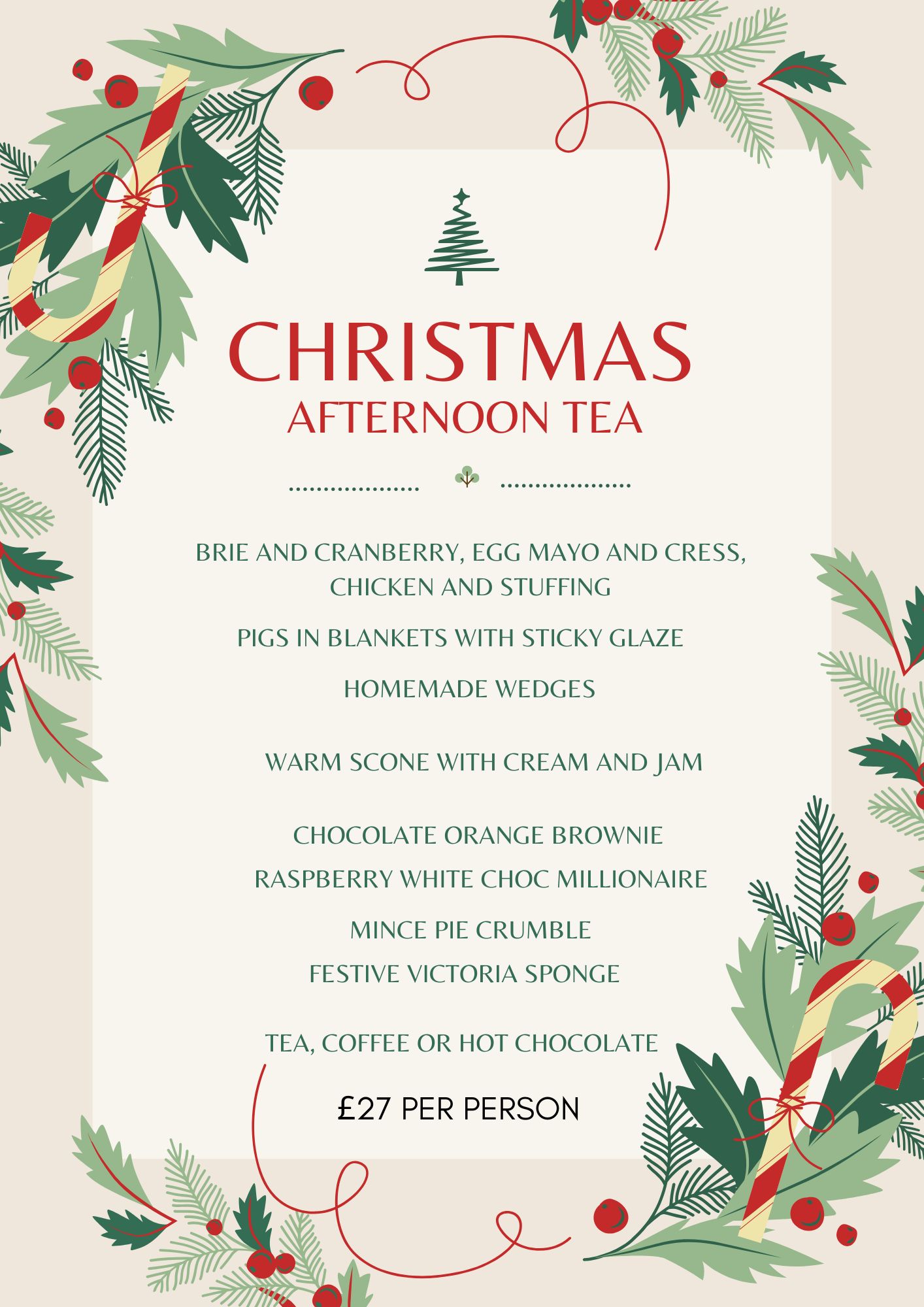 Christmas Afternoon tea available 22nd Nov – 23 Dec 2024